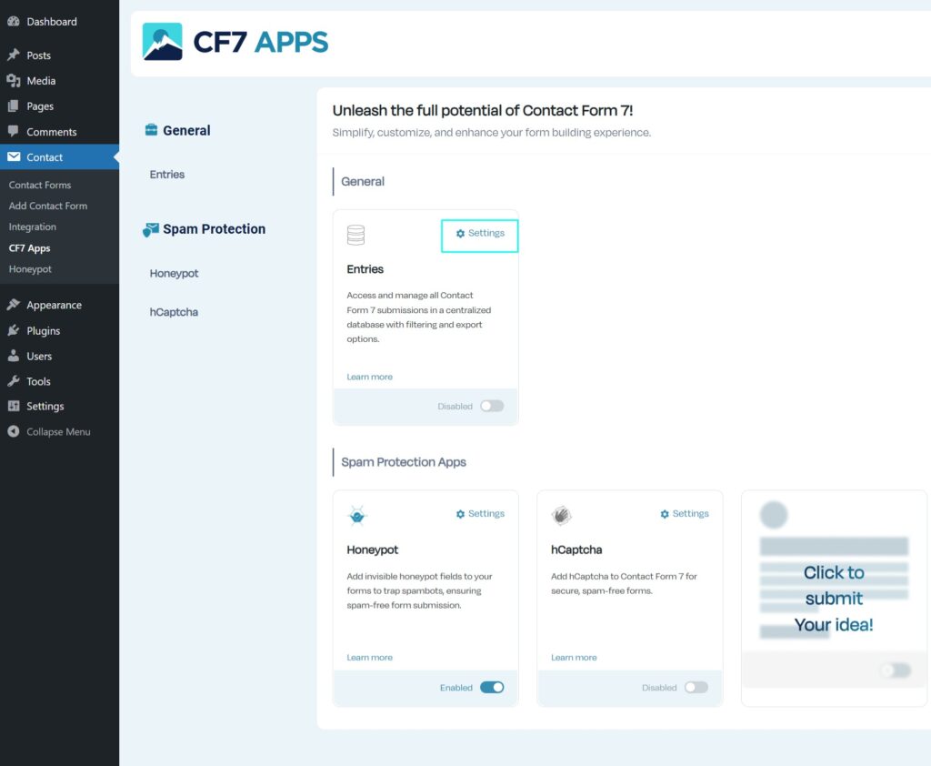 Dashboard - CF7 Apps